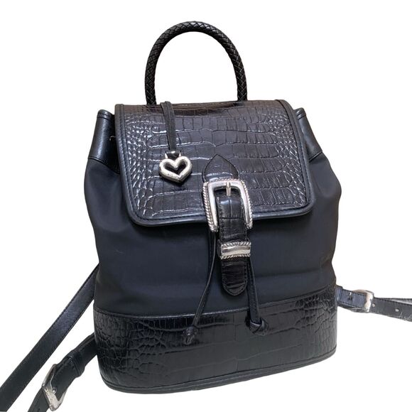 Brighton | Bags | Brighton Black Leather Nylon Vintage Monica Backpack ...